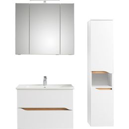Badm&ouml;bel-Set &raquo;Quickset 3-teilig, Keramikwaschtisch mit LED-Spiegelschrank&laquo; 4 Stk. tlg. wei&szlig; Holzwerkstoff Einheitsgr&ouml;&szlig;e