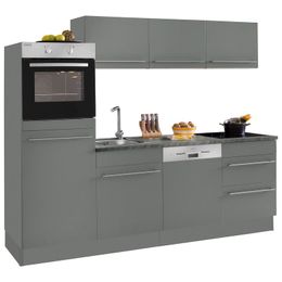 Optifit K&uuml;che &raquo;Bern&laquo; Breite 240 cm, ohne E-Ger&auml;te, St&auml;rke der Arbeitsplatte w&auml;hlbar grau B/H/T: 240cm x 60cm, 28mm Arbeitsplatte