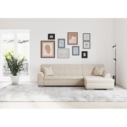 DOMO collection Ecksofa &raquo;TREVISO viele Bez&uuml;ge, auch in Cord, L-Form, 267x178 cm&laquo; wahlw. mit Bettfunktion, inkl. Zierkissen, Unser Dauertiefpreis beige