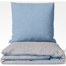 SETEX Wendebettw&auml;sche &raquo;Feinbiber&laquo; 2 Stk. mit Wendefunktion blau Biber, Obermaterial: 85% Baumwolle, 15% Polyester B/L: 155cm x 220cm, 1 Stk., 1 Stk., 
