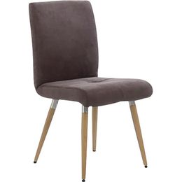 K+w Komfort & Wohnen K+W Komfort & Wohnen 4-Fu&szlig;stuhl &raquo;6411&laquo; () mit Sitzsteppung, Edelstahlgriff am R&uuml;cken, Massivholzbeine braun B/H/T: 48cm x 90cm x 62cm, Microfaser 520