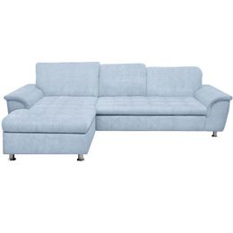 DOMO collection Ecksofa &raquo;FRANZI 278x170x81 cm, Steppung im Sitzbereich, L-Form&laquo; wahlweise mit Bettfunktion, Bettkasten und Kopfteilverstellung blau 