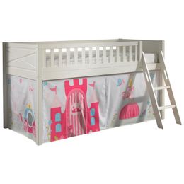 Vipack Hochbett &raquo;Scott&laquo; Made in Europe, mit schr&auml;ger Leiter, LF 90x200 cm, Vorhang, Tunnel, 4 Designs wei&szlig; 100% Baumwolle Bettmit Leiter, Liegefl&auml;che B/L: 