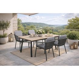 Destiny Garten-Essgruppe &raquo;LIMONE SAN MARINO 4 Se + Tisch 180x90cm, holzf./ grau&laquo; Set, 5 tlg. Aluminium, Rope, Polywood grau Aluminium, Polywood, Wicker/