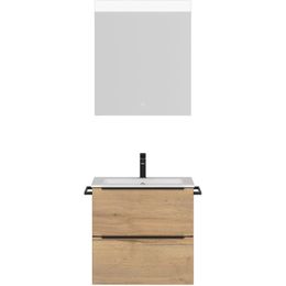 Nobilia Badm&ouml;bel-Set &raquo;Levere&laquo; vormontiert, mit Soft-Close, 2 Stk. tlg. braun B/H/T: 61cmcm x 169cmcm x 48,7cmcm, Griffe schwarz