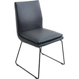 K+w Komfort & Wohnen K+W Komfort & Wohnen Esszimmerstuhl &raquo;Creso Lederstuhl&laquo; () mit Sitzkissen und Rundrohrkufe in Metall schwarz Struktur grau Bronco: Nappaleder 