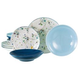 Creatable Teller-Set &raquo;Candy Drops, Teller Set 12-tlg.&laquo; Unregelm&auml;&szlig;ige bunte Punkte, Gute Laune Geschirr, Frisch, Freundlich blau Steinzeug 12 Stk.