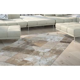 Kayoom Teppich &raquo;Cobra 343&laquo; rechteckig 18 mm H&ouml;he Teppich aus Leder, gelasertes Design, handgefertigtes Unikat beige Rindsleder B : 75cm 1 Stk., 18mm, L: 