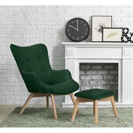 Home Affaire Sessel &raquo;Nicko&laquo; wahlweise mit und ohne Hocker gr&uuml;n 100% Polyester Samtoptik, incl. Hocker, B/H/T: 71cm x 96cm x 86cm
