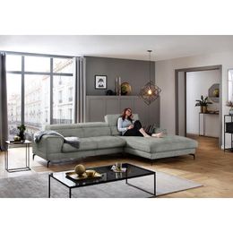 W.Schillig Ecksofa &raquo;piedroo, Designsofa mit tollem Sitzkomfort, L-Form&laquo; Kopfteilverstellung, wahlweise mit Sitztiefenverstellung, Breite 303cm grau 