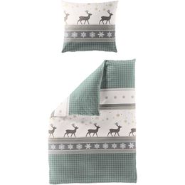 Bierbaum Bettw&auml;sche &raquo;Wichtel&laquo; 2 tlg. 100 % Baumwolle, Biber, unterschiedliche Weihnachts-Designs Biber, Obermaterial: 100% Baumwolle B/L: 155cm x 