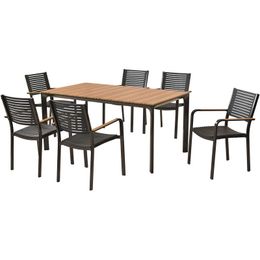 Merxx Garten-Essgruppe &raquo;&raquo;Paliano&laquo;&laquo; Set, 7 Stk. tlg. Applikationen, Armlehnen und Tischplatte aus Kunststoff in Holzoptik grau Kunststoff, Stahl 