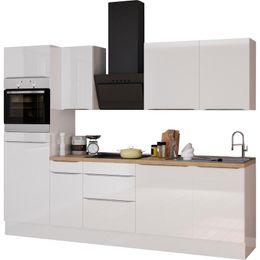 KOCHSTATION K&uuml;chenzeile &raquo;KS-Aken&laquo; Breite 270 cm, wahlweise mit E-Ger&auml;ten, mit Arbeitsplatte 38 mm stark wei&szlig; B/H/T: 270cm x 212cm x 60cm, ohne E-