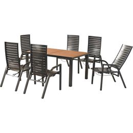 Merxx Garten-Essgruppe &raquo;&raquo;Siros&laquo;&laquo; Set, 7 Stk. tlg. R&uuml;ckenlehne verstellbar durch Gasdruckfeder grau Akazienholz FSC 100% Einheitsgr&ouml;&szlig;e