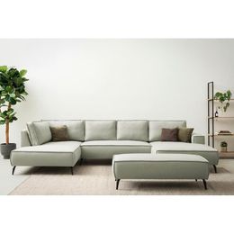 OTTO home Wohnlandschaft &raquo;TVINNU Leinenoptik, 354, mit Hocker&laquo; Recamiere rechts/links, stellbar zum Schlafsofa (Krokodilverbinder) grau B/H/T: 354cm x
