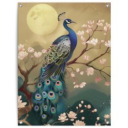 Reinders Poster &raquo;Birds in Style&laquo; Garten - Pfau - Bl&uuml;tenzweig - Leinwand - Tiere - 60x80 cm blau B/H/T: 60cm x 80cm x 0,1cm