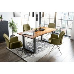 Salesfever Essgruppe &raquo;Tischgruppe f&uuml;r gem&uuml;tliche Familienabende&laquo; Set, 5 Stk. tlg. Tischplatte mit echter Baumkante, Gestell aus rostfreiem Edelstahl 