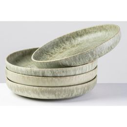 gipfelst&uuml;ck Suppenteller &raquo;Teller Set, Moos'n'Stein&laquo; Scandi-Style, gl&auml;nzende Reaktivglasur, jedes St&uuml;ck ein Unikat gr&uuml;n Steinzeug 21cm