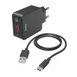 Hama Smartphone-Ladeger&auml;t &raquo;Schnellladeger&auml;t mit Ladekabel USB C Qualcomm 19,5 W 1,5m Schwarz&laquo; schwarz Intelligenter Chipsatz f&uuml;r sicheres Laden: &Uuml;berlade-,