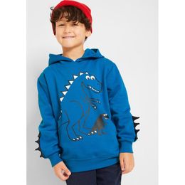 bonprix Kinder bonprix Hoodie, mit coolem Dino-Print und bewegter Applikation, reine Baumwolle blau 92/98