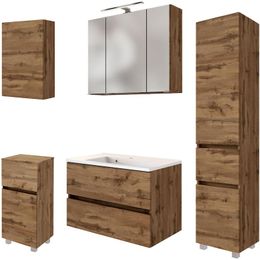 Welltime Badm&ouml;bel-Set &raquo; M&ouml;bel Baabe Waschtisch-Set 3tlg. oder 5tlg.&laquo; 5 Stk. tlg. braun Holzwerkstoff Set 14 5tlg.: Waschtisch 80cm breit, 