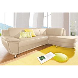 Trendmanufaktur Ecksofa &raquo;Rondo, zeitlos und elegant, bequem, L-Form&laquo; wahlweise mit Federkern, wahlweise mit Bettfunktion beige Softlux -Kunstleder;