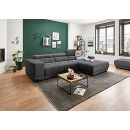 Die PlanBar Ecksofa &raquo;MP-IN15053 L-Form schmaler Schenkel&laquo; wahlweise mit Kopfteilverstellung und manueller Vorziehbank grau 88% Polyester; 12% Polyamid