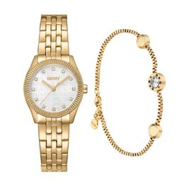 DKNY Damen DKNY Quarzuhr &raquo;Logo Watch Set&laquo; Armbanduhr, Damenuhr, Edelstahlarmband, Ideal auch als Geschenk Einheitsgr&ouml;&szlig;e