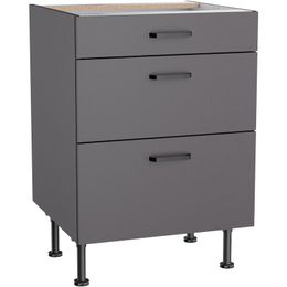 KOCHSTATION Unterschrank &raquo;KS-Paula&laquo; 60 cm breit, 87 cm hoch, mit 1 Schubkasten, 2 Ausz&uuml;gen anthrazit, B/H/T: 60cm x 87cm x 58,4cm, Schubladen: 3 Stk.