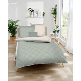 Kaeppel Wendebettw&auml;sche &raquo;La Ville&laquo; 2 Stk. gr&uuml;n Mako-Satin, Obermaterial: 100% Baumwolle B/L: 155cm x 220cm, 1 Stk., 1 Stk., Mako-Satin, B/L: 80cm x 80cm, 2 