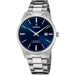 Festina Herren Quarzuhr Armbanduhr, Herrenuhr, Damenuhr, Edelstahlarmband, Datum silber Einheitsgr&ouml;&szlig;e