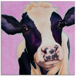 Artland Glasbild &raquo;Kuh Lotte&laquo; Haustiere 1 Stk. tlg. in verschiedenen Gr&ouml;&szlig;en pink B/H/T: 50cm x 50cm, Glasbild Haustiere quadratisch, 1 Stk.