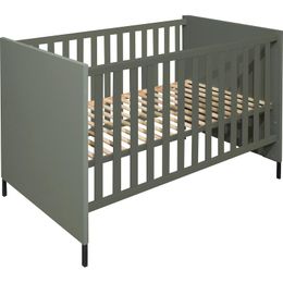 M&auml;usbacher Babybett Metallf&uuml;&szlig;e, Metallgriffe gr&uuml;n Holzwerkstoff Lattenrost, Liegefl&auml;che B/L: 70cm x 140cm, kein H&auml;rtegrad