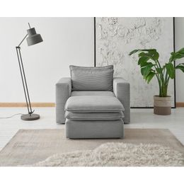 Home Affaire Sitzgruppe &raquo;PIAGGE&laquo; 2 Stk. tlg. Hochwertiger Cord, Sessel und Hocker klein im Set grau B/H/T: 110cm x 83cm x 161cm, Webvelours