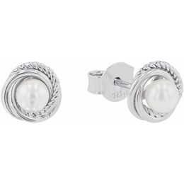Amor Damen Paar Ohrstecker &raquo;Knoten-Optik&laquo; mit Muschelkernperle bunt 8mm, Perlen Silber 925 (Sterlingsilber)