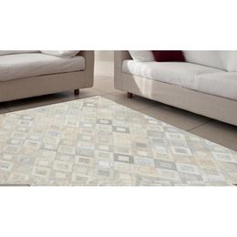 Kayoom Teppich &raquo;Spark 110&laquo; rechteckig 8 mm H&ouml;he 100% Leder, metallische Effekte, handgen&auml;htes Unikat grau Rindsleder B : 120cm 1 Stk., 8mm, L: 170cm