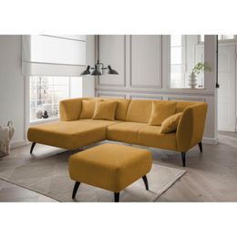 Home Affaire Ecksofa &raquo;Lazio modern und bequem, schmale Armlehnen, tolle Detailverarbeitung&laquo; Holzfu&szlig;farbe w&auml;hlbar, inkl. 4x Zierkissen gold 100% 