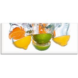 Artland Glasbild &raquo;Zitrusfr&uuml;chte fallen in klares Wasser&laquo; Lebensmittel 1 Stk. tlg. in verschiedenen Gr&ouml;&szlig;en bunt B/H/T: 125cm x 50cm, Glasbild Lebensmittel, 1 