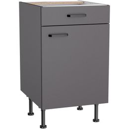 KOCHSTATION Unterschrank &raquo;KS-Paula&laquo; 50 cm breit, 87 cm hoch, mit 1 Schubkasten, 1 T&uuml;r, 1 Einlegeboden grau anthrazit, B/H/T: 50cm x 87cm x 58,4cm, 