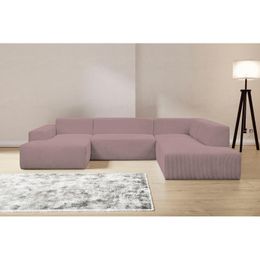 WERK2 Wohnlandschaft &raquo;Zeus-U 330 cm breit, viel Platz, modern und zeitlos&laquo; Curvy Trend mit urbaner Optik auch in weichem Cord, U-Form rosa 90% 