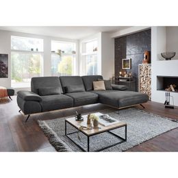 Die PlanBar Ecksofa &raquo;PN-EM18063 L-Form, B: 322 cm&laquo; wahlweise mit echt bezogenem R&uuml;cken und Sitztiefenverstellung grau Sichtrahmen: Aus Spannplatte mit