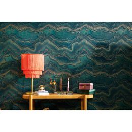 Livingwalls living walls Vliestapete &raquo;Stories of Life Steintapete Malachit Dunkelgr&uuml;n Gold&laquo; abstrakt gl&auml;nzend organisch gepr&auml;gt Metallic Tapete f&uuml;r Wohnzimmer 