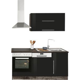 KOCHSTATION K&uuml;chenzeile &raquo;KS-Samos&laquo; Breite 170 cm, wahlweise mit E-Ger&auml;ten, mit Arbeitsplatte schwarz B/H/T: 170cm x 200cm x 60cm, ohne E-Ger&auml;te