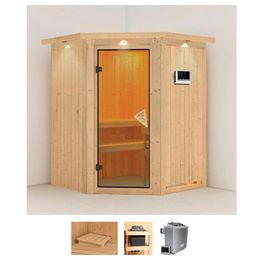 Karibu Sauna &raquo;Larin&laquo; Set, Ofen 9 KW externe Strg easy beige Saunaofen, externe Steuerung, 9 kW