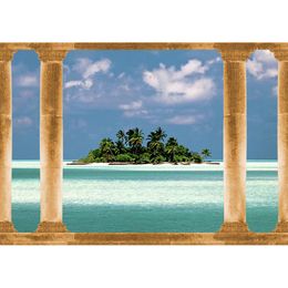 papermoon Fototapete &raquo;Palmeninsel Malediven&laquo; glatt bunt Vlies B/L: 3,5m x 2,6m, Bahnen: 7 Stk.