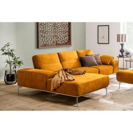 W.Schillig Ecksofa &raquo;run, Designsofa, bequem, L-Form&laquo; mit elegantem Holzsockel, F&uuml;&szlig;e in Chrom gl&auml;nzend, Breite 299 cm gelb Longlife Xtra-Leder Z73: 