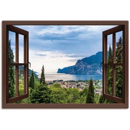Artland Wandbild &raquo;Gardasee durchs braune Fenster&laquo; Seebilder 1 Stk. tlg. als Alubild, Leinwandbild in verschied. Gr&ouml;&szlig;en gr&uuml;n B/H/T: 130cm x 90cm, Leinwandbild 