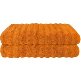 Schiesser Duscht&uuml;cher &raquo;Neapel aus 100% Baumwolle mit eleganter Hoch-Tief-Optik&laquo; OEKO-TEX MADE IN GREEN orange Frottier, Baumwolle B/L: 70cmx140cm, 2 Stk., 