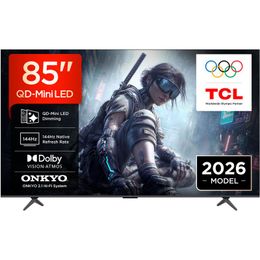 TCL Mini-LED-Fernseher &raquo;85T8D&laquo; 215 cm/85 &prime;&prime; Smart-TV QD-Mini LED, AiPQ Pro Prozessor, 144Hz, ONKYO 2.1, Apple AirPlay 2 schwarz Google TV & Hands-Free