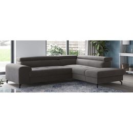 COTTA Ecksofa &raquo;Aura L-Form, B: 260 cm&laquo; mit Schlaffunktion, Bettkasten & Kopfteilverstellung grau B/H/T: 260cm x 210cm, Stoff Karo, Ottomane rechts, 